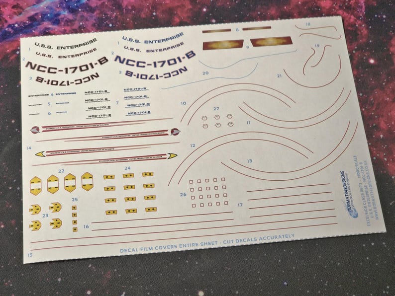 Waterslide Decals for 1:1000 Scale EXCELSIOR CLASS REFIT U.S.S ...
