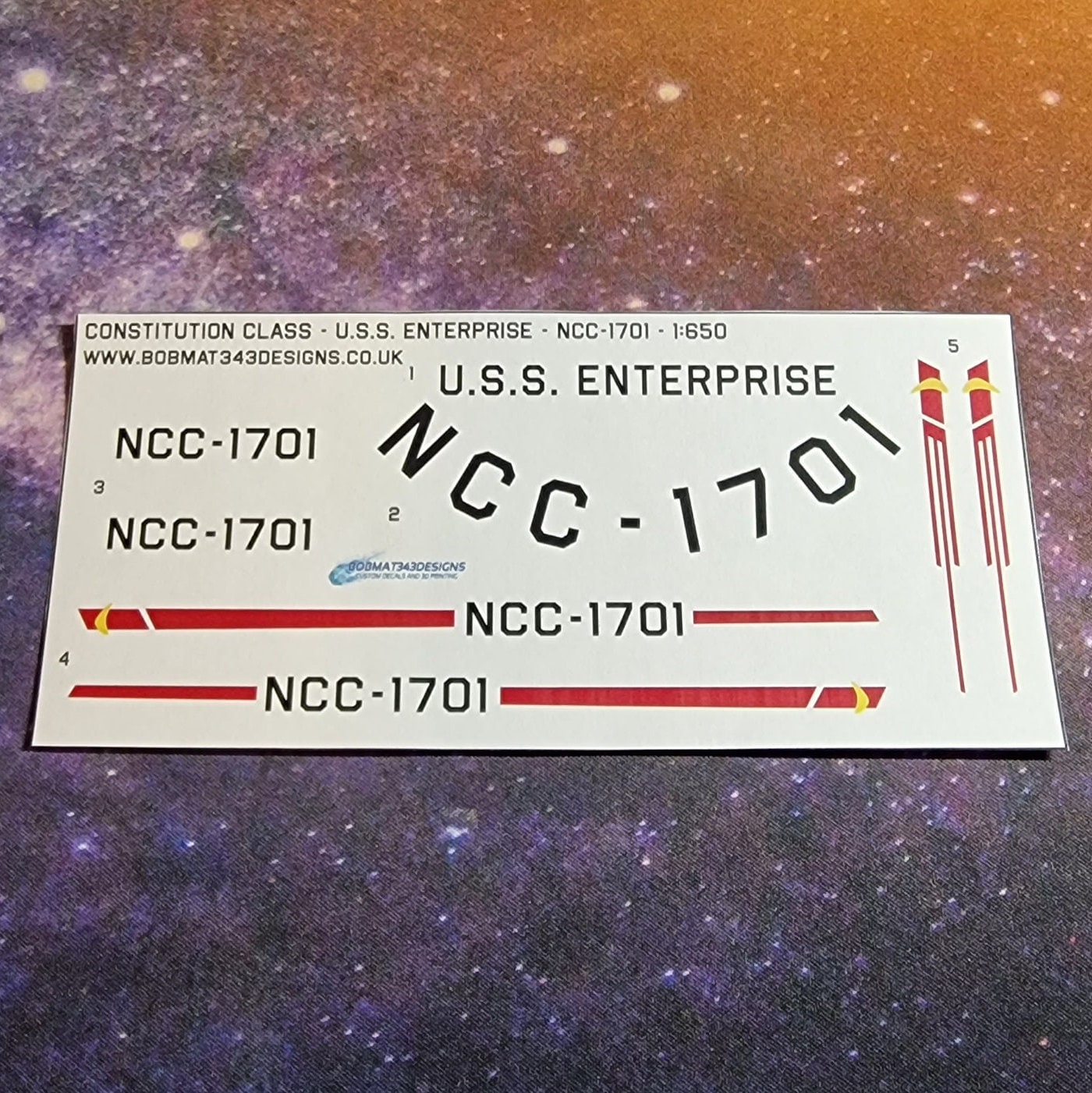 Waterslide Decals for 1:650 Scale TOS Constitution Class USS Enterprise ...