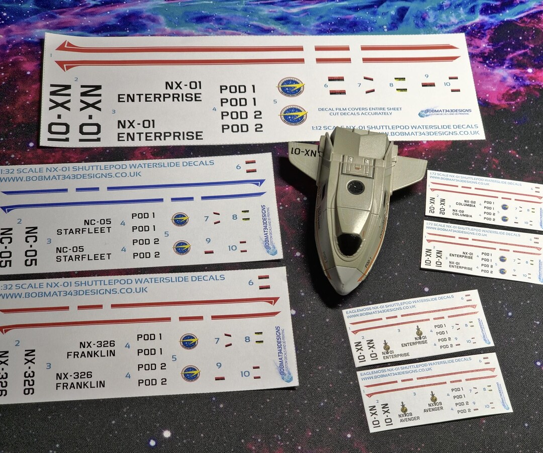 Waterslide Decals for 1/12 to 1/72 Scale ENTERPRISE NX-01 SHUTTLEPOD ...