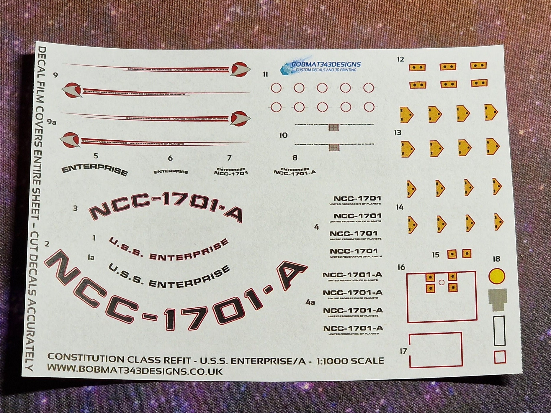 Waterslide Decals for 1:1000 Scale CONSTITUTION REFIT ENTERPRISE-A ...
