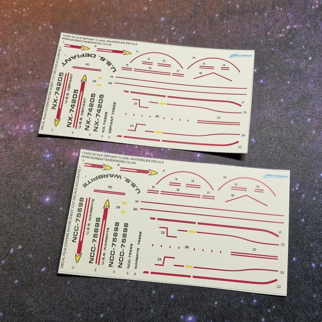Waterslide Decals for 1:1400 Scale Defiant Class U.S.S. DEFIANT NX ...