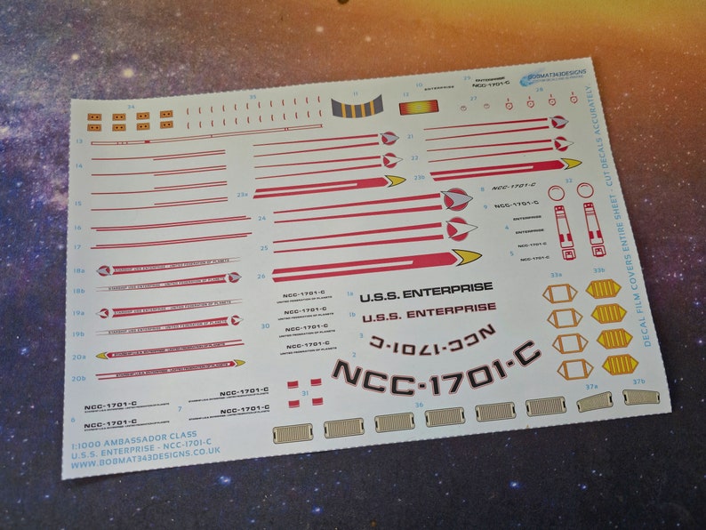 Waterslide Decals for 1:1000 Scale AMBASSADOR CLASS U.S.S. ENTERPRISE-C ...