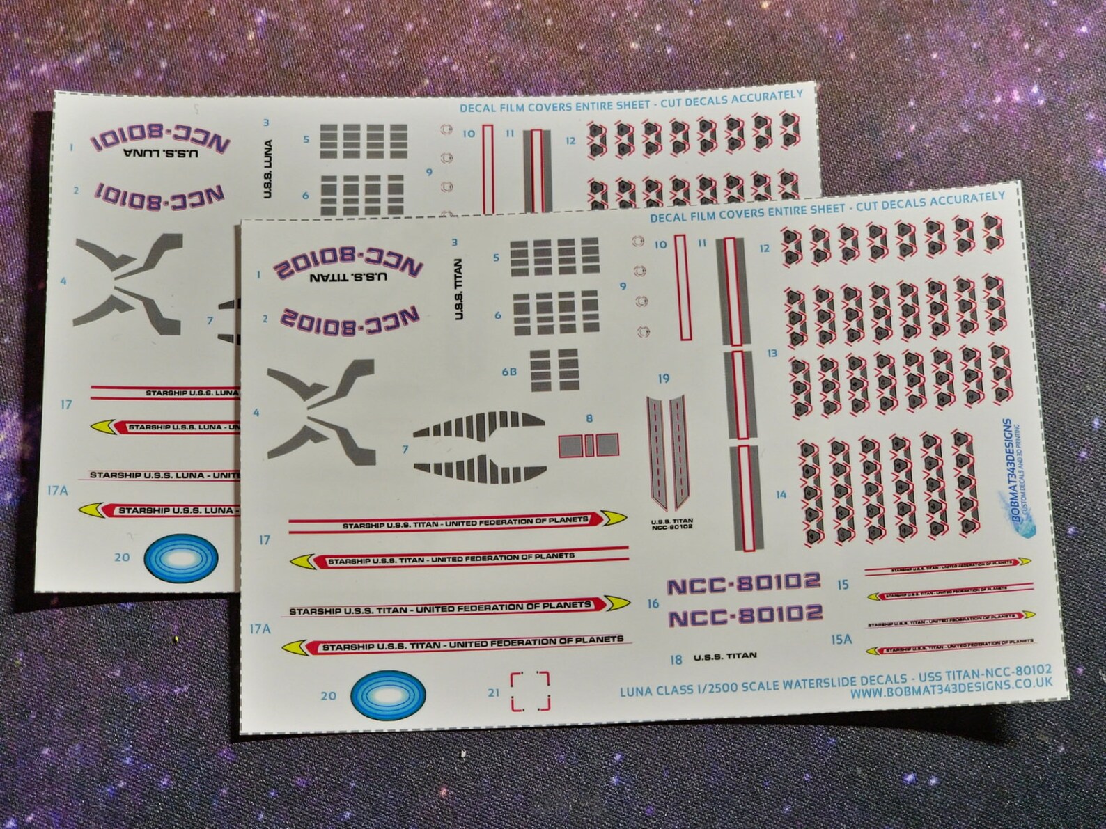 Waterslide Decals for 2500 Scale Luna Class USS Titan - Custom ...