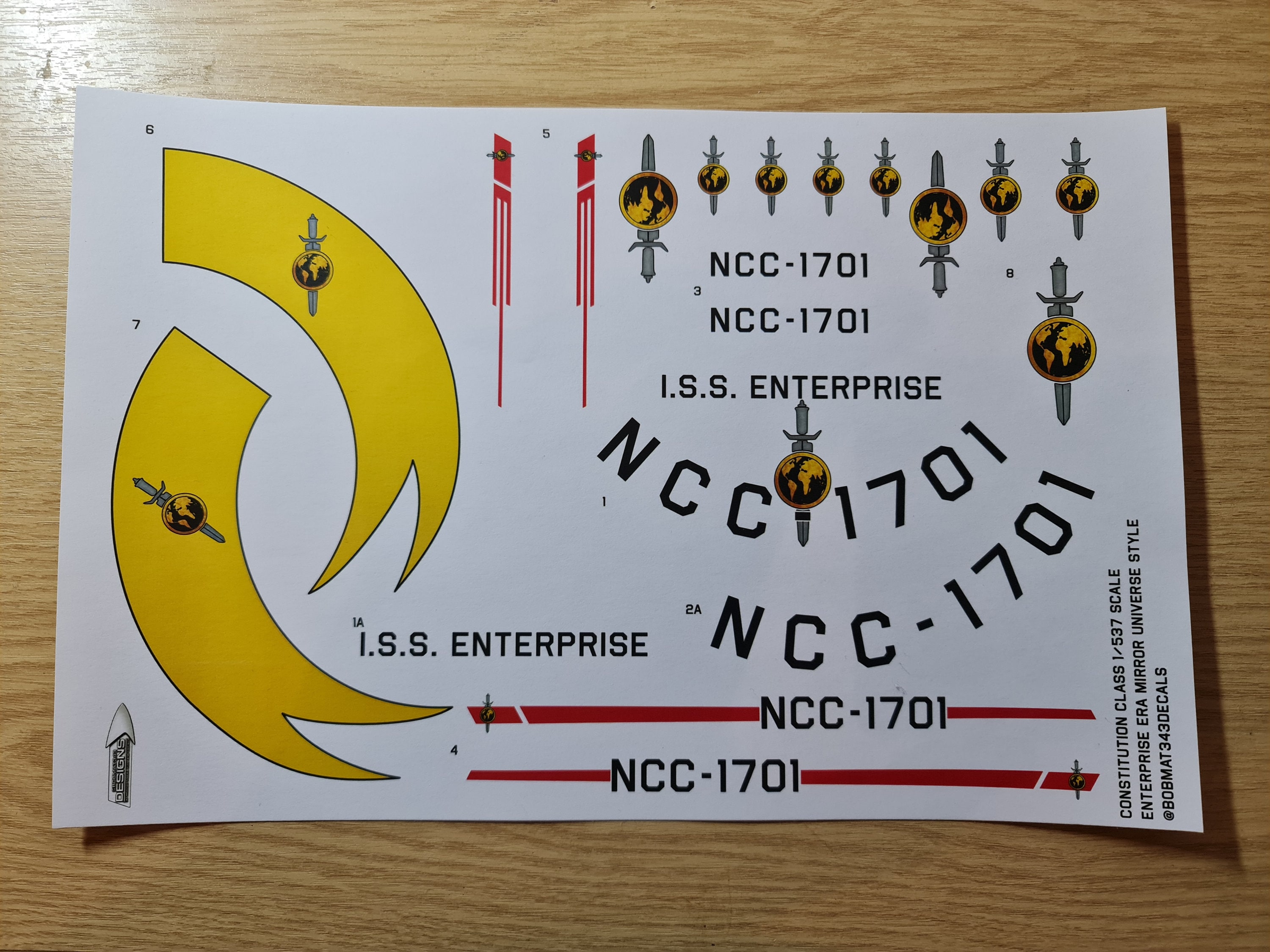 Waterslide Decals for 1:537 Scale TOS Constitution Class Enterprise NCC ...