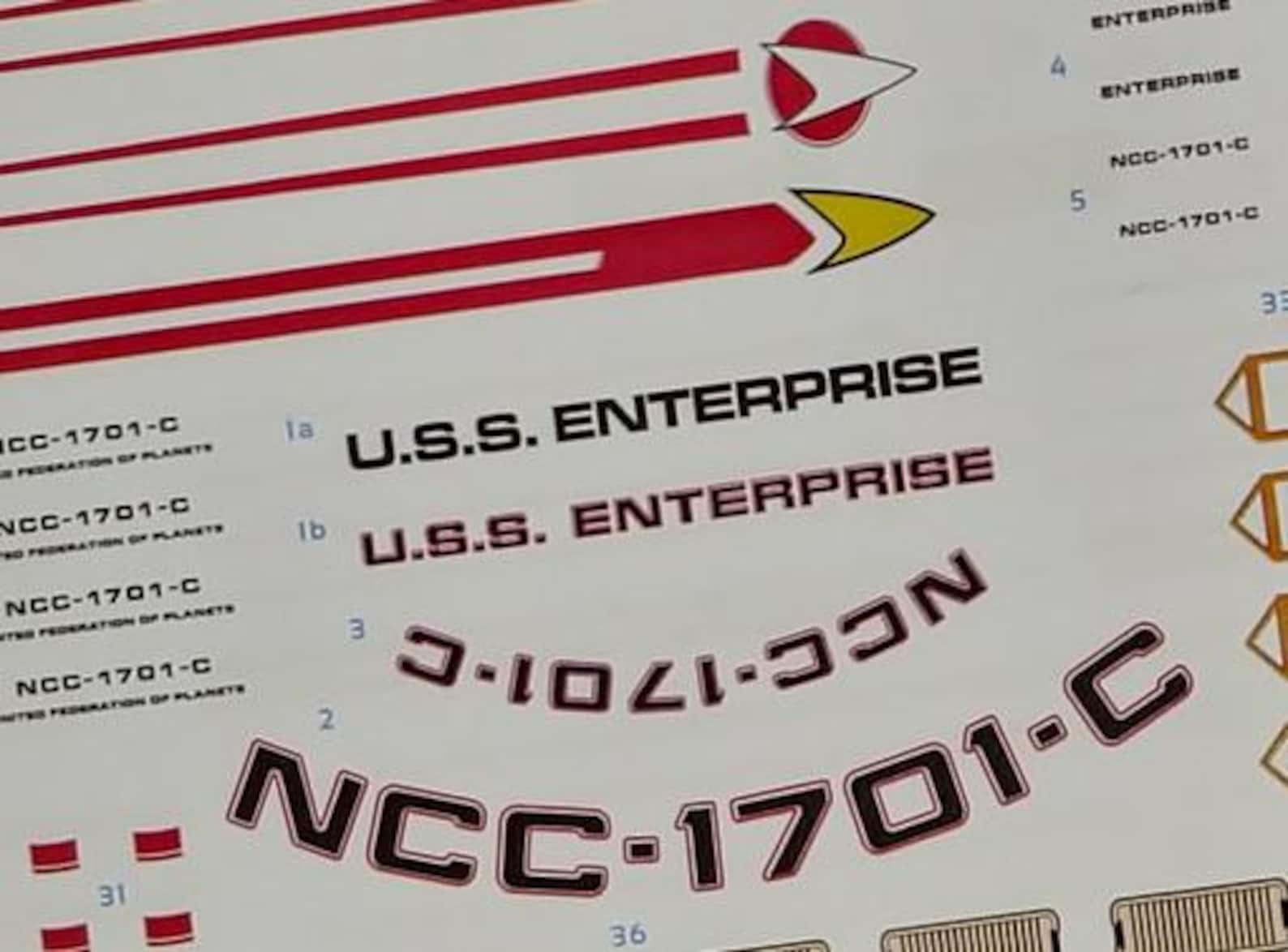 Waterslide Decals for 1:2500 Scale AMBASSADOR CLASS U.S.S. ENTERPRISE-C ...