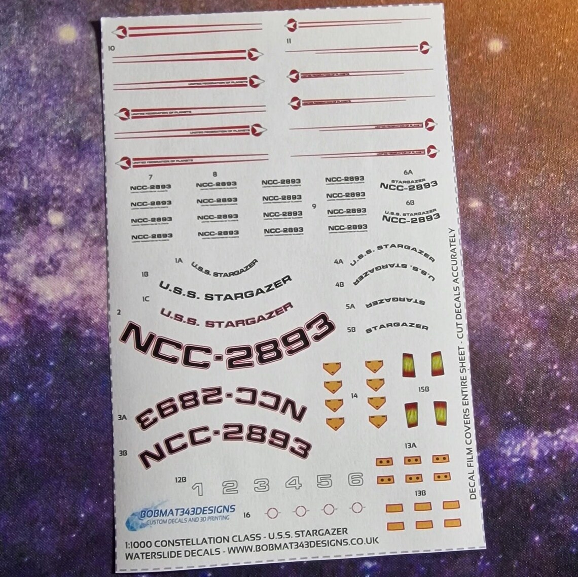Waterslide Decals for 1:1000 Scale Constellation Class USS Stargazer ...