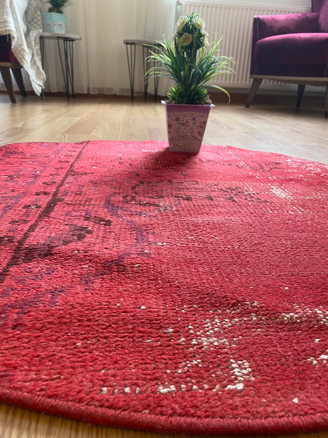 Red Color Vintage Ruground Rugturkish Round Rughome Door - Etsy