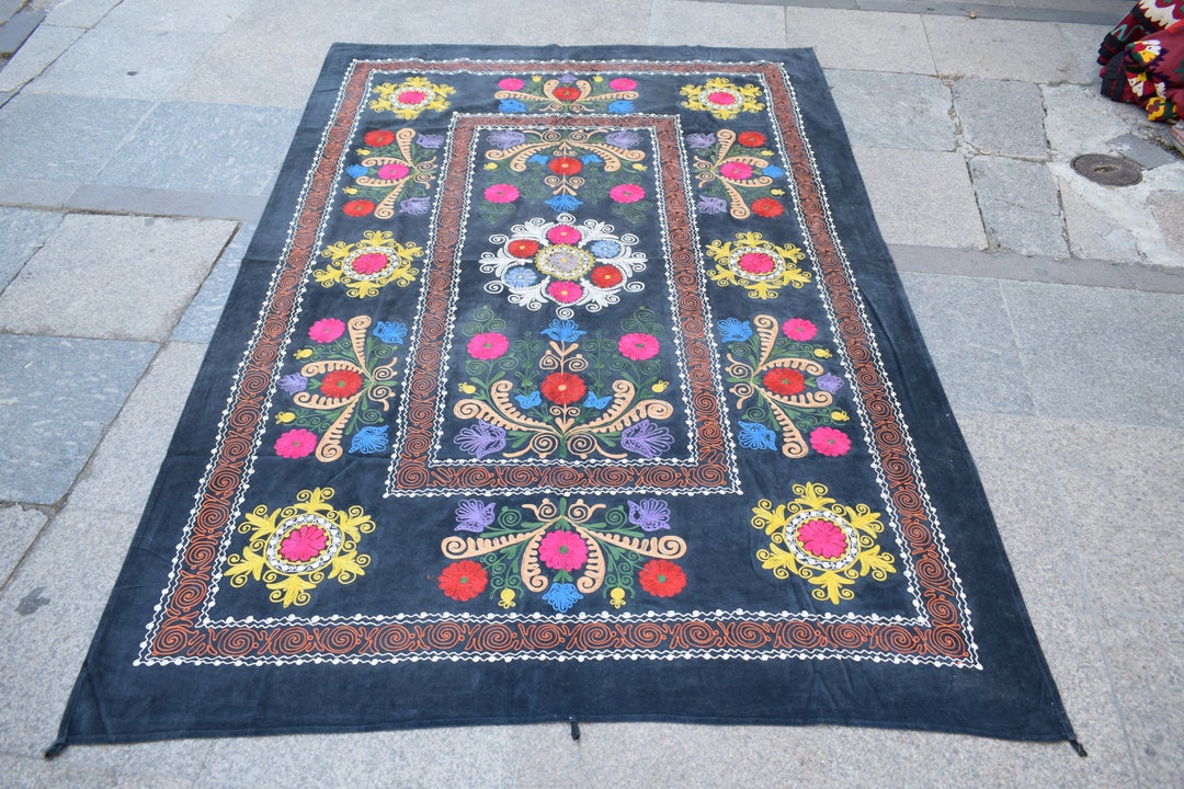 Suzani Cover,black Cover, Suzani Cover Embroidery Suzani Cover Bed ...