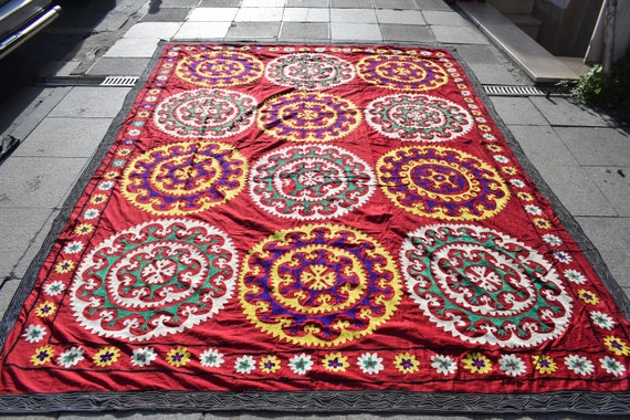 Home Decorative Vintage Cover Red Color Multi Embroidery Work | Etsy