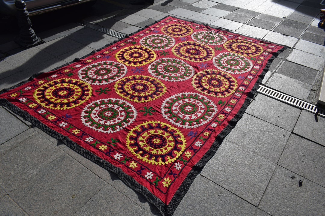 Home Decorative Vintage Cover Red Color Multi Embroidery Work Cover Bed ...