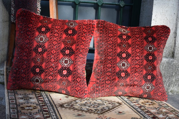 18 Inc Bukhara Rug Set Pillow Red Color Striped Pattern Rug | Etsy