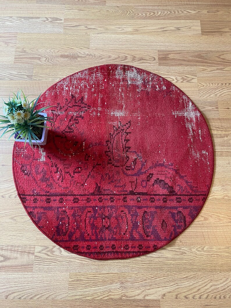 Red Color Vintage Ruground Rugturkish Round Rughome Door - Etsy