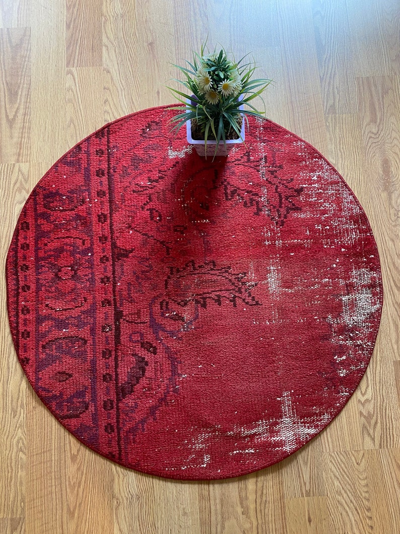Red Color Vintage Ruground Rugturkish Round Rughome Door - Etsy