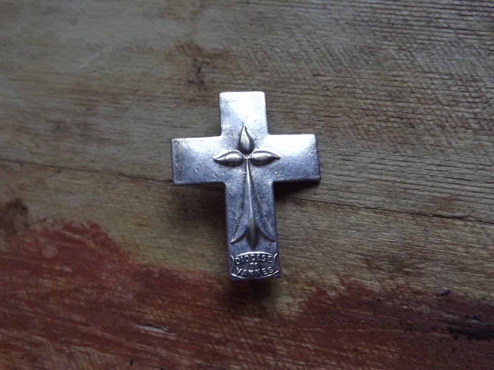 Vintage French Christian Cross Brooch Chobillon Paris - Silver Plated ...