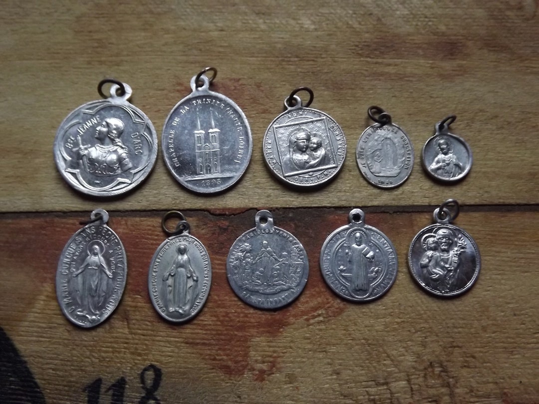 Antique Set of 10 Aluminium Christian Medals - Joan of Arc - St ...