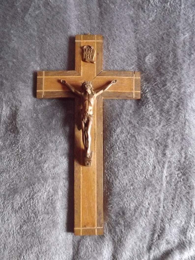 Vintage French Crucifix Religious Wooden and Metal Cross | Etsy