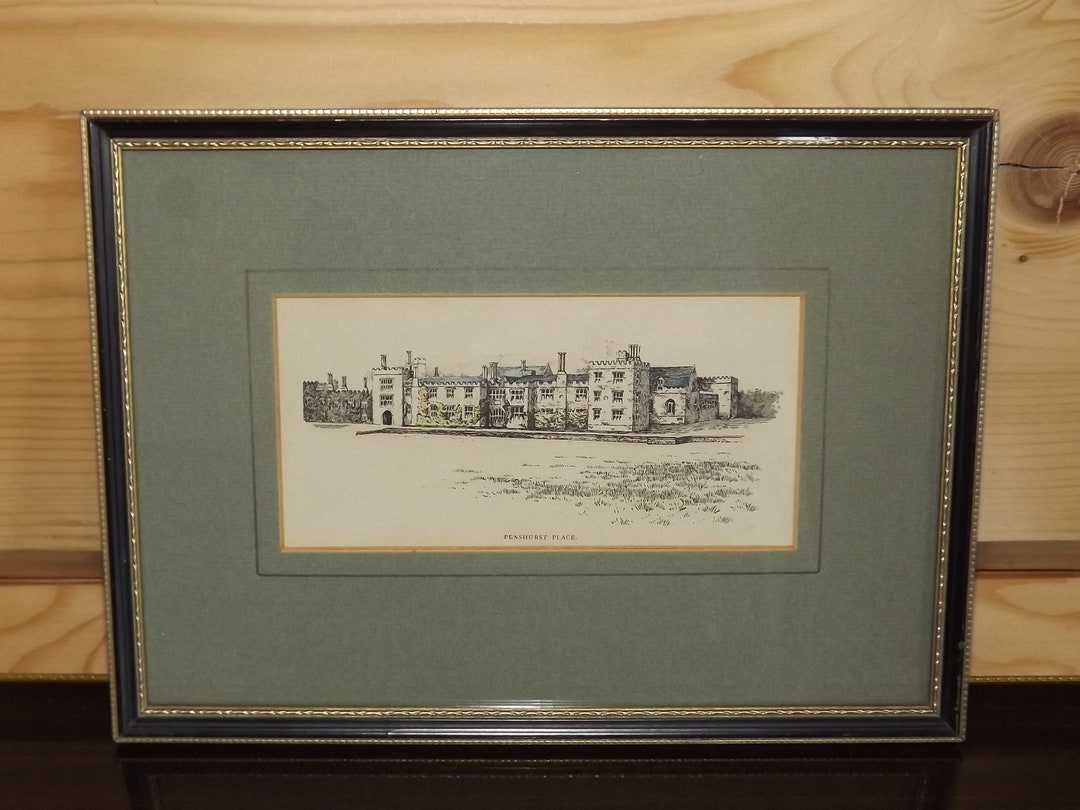 Vintage British Framed Hand Colored Print Penshurt Place Nr. Sevenoaks ...