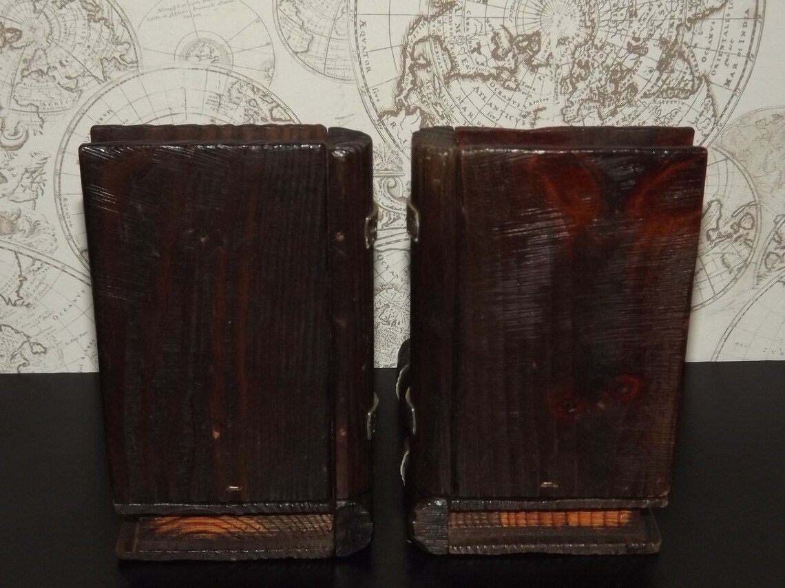 Vintage French Pair of Bookends - Wooden Bookends With Metal Decor ...