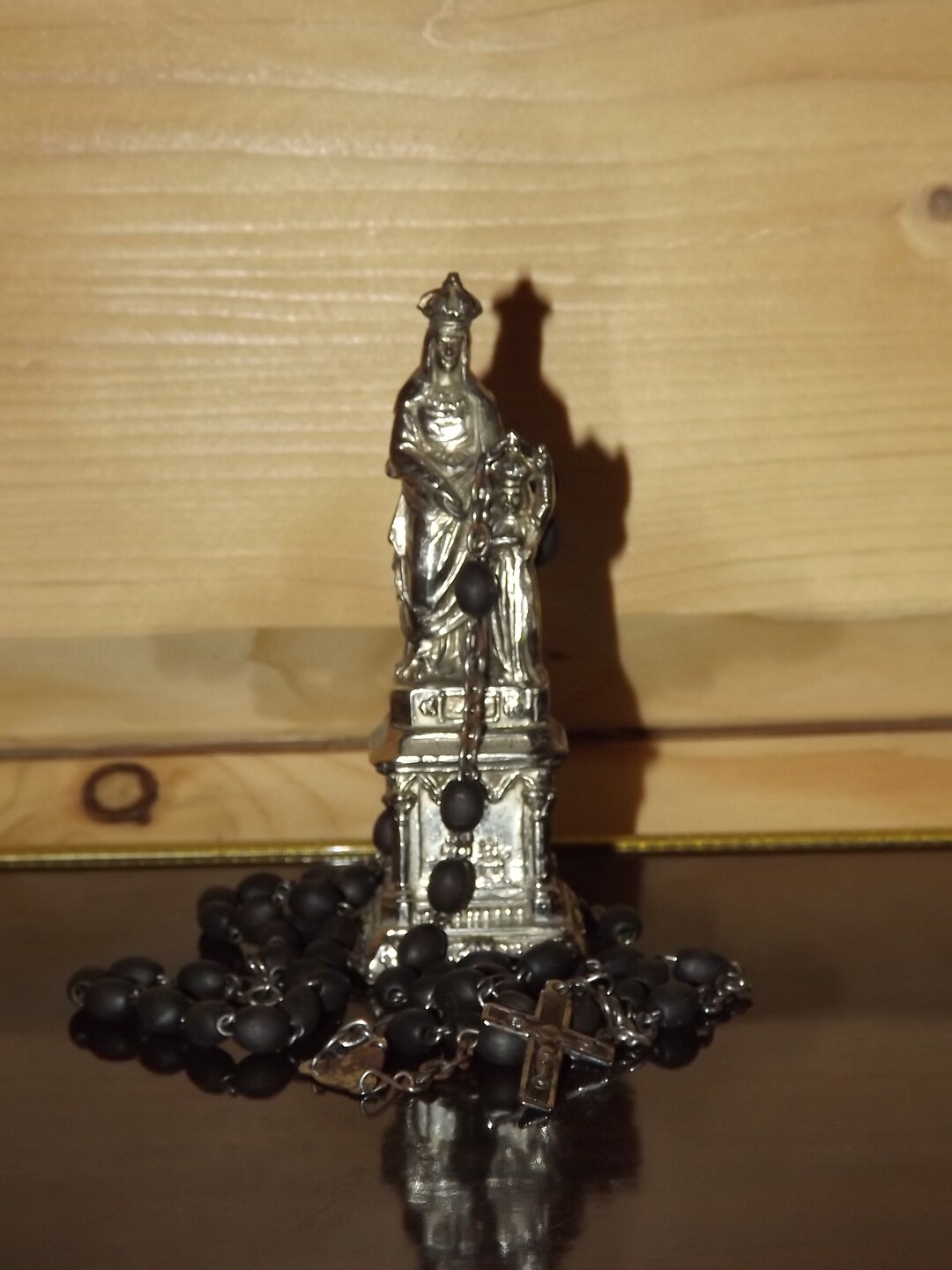 Vintage French Christian Statue and Rosary - St Anne D'auray Metal ...