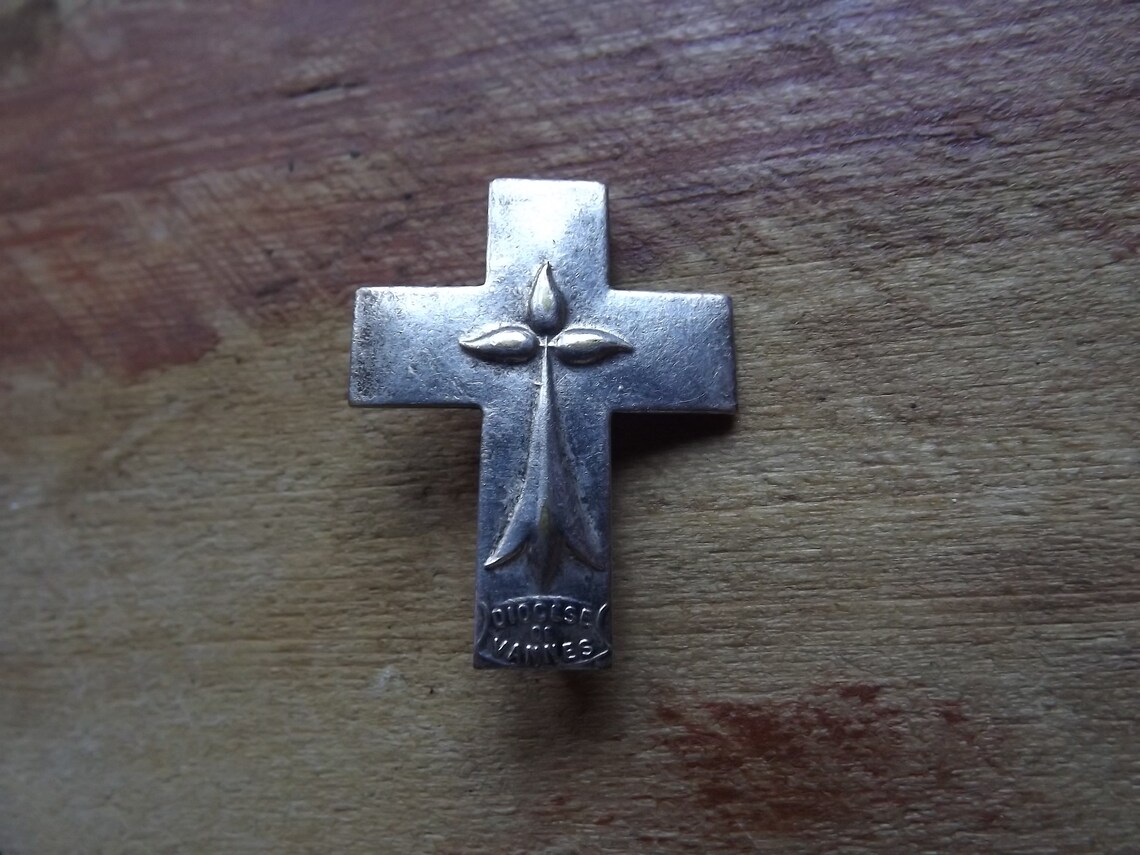 Vintage French Christian Cross Brooch Chobillon Paris - Silver Plated ...