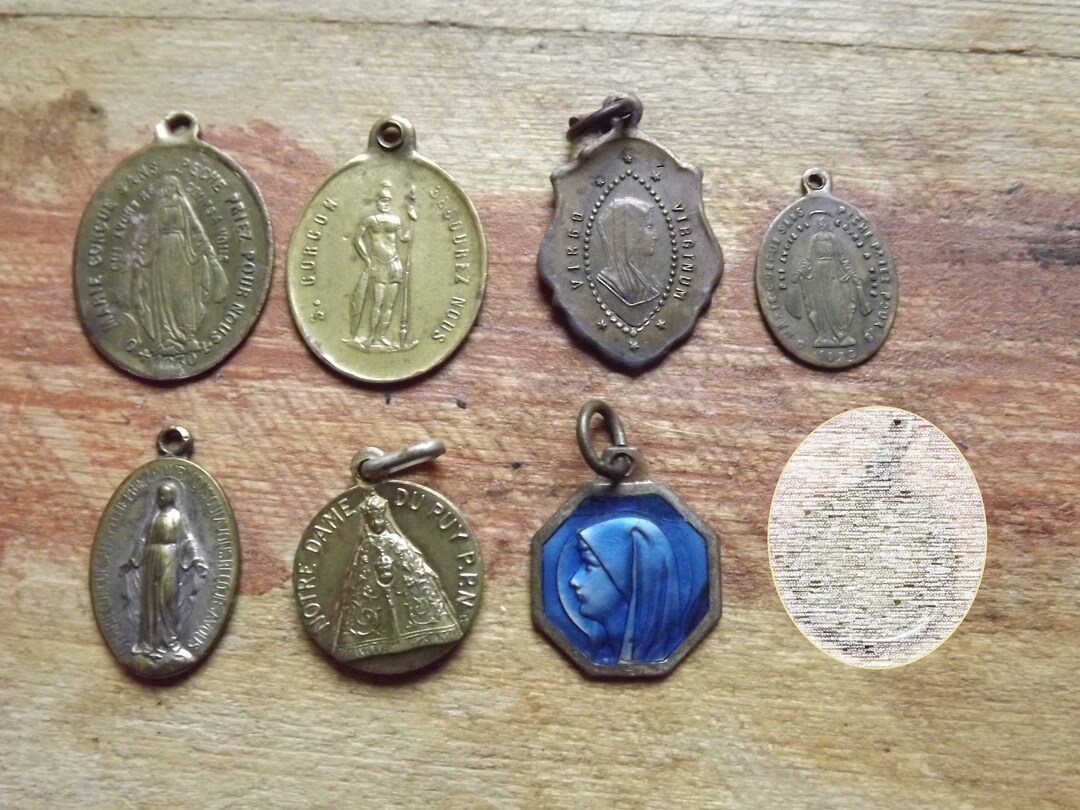 French Set of 7 Christian Medals - Antique Catholic Medals Brass Copper ...