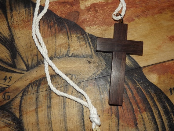 Vintage French Holy Communion Wooden Cross - Necklace… - Gem