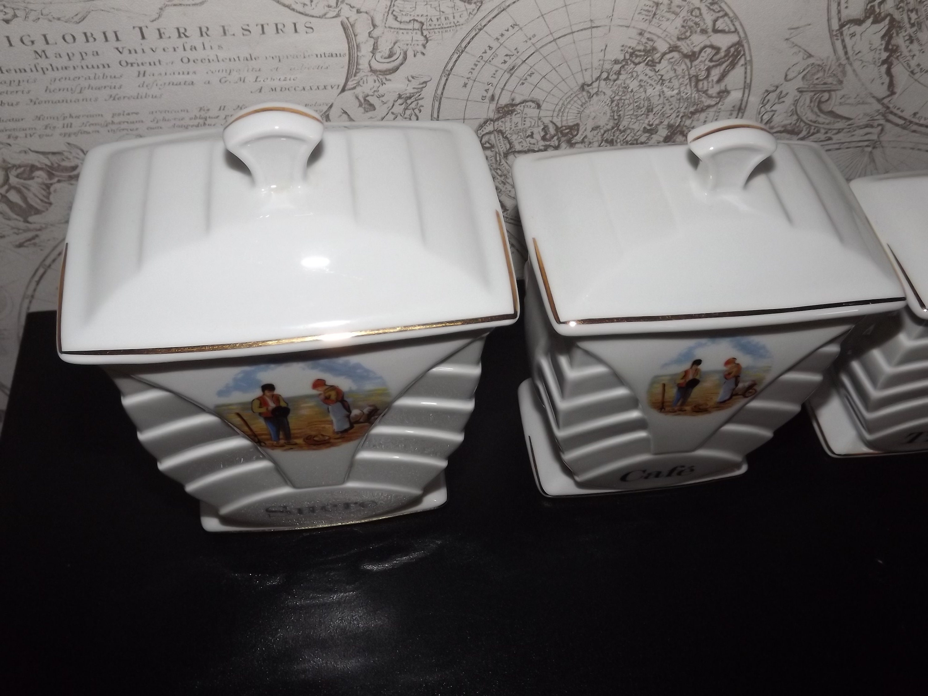 Vintage Set of 5 French Porcelain Art Deco Jars - Apilco Porcelaine De ...