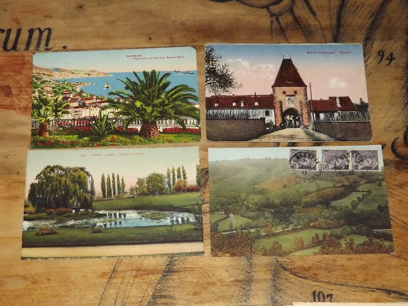Vintage Set of 11 Colored Postcards 30s/40s From France - Written and ...