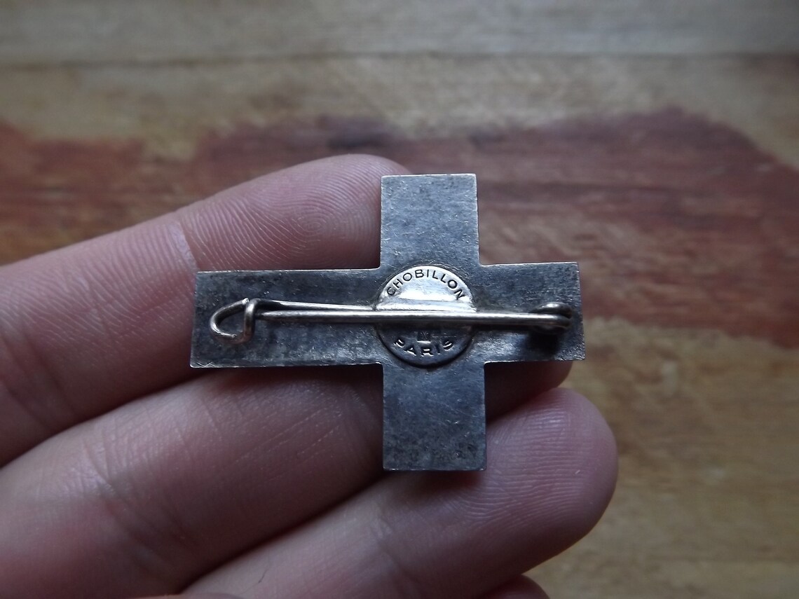 Vintage French Christian Cross Brooch Chobillon Paris - Silver Plated ...