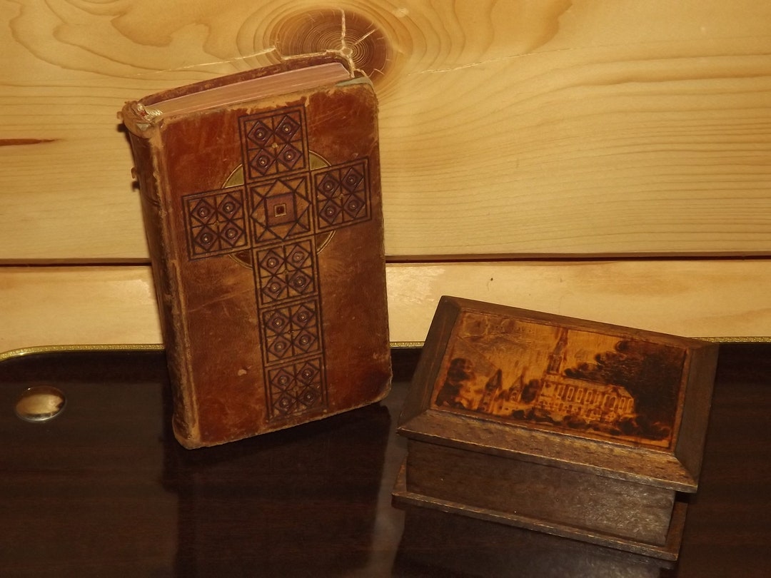 French Christian Set of Vintage Missal and Antique Lourdes Wooden Box ...