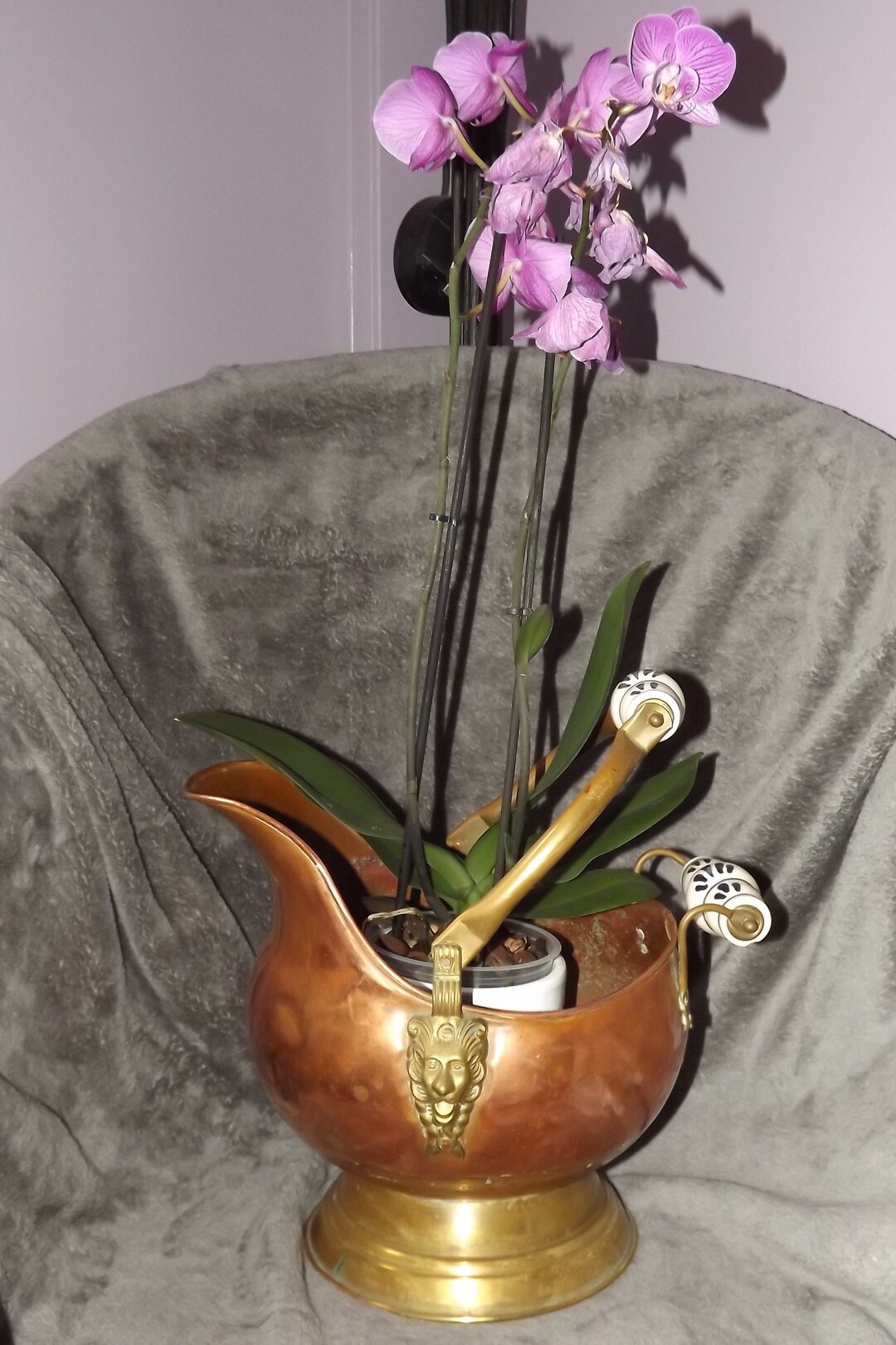 Vintage Large Scuttle Bucket - Ash Bucket - Brass and Copper - Flower ...