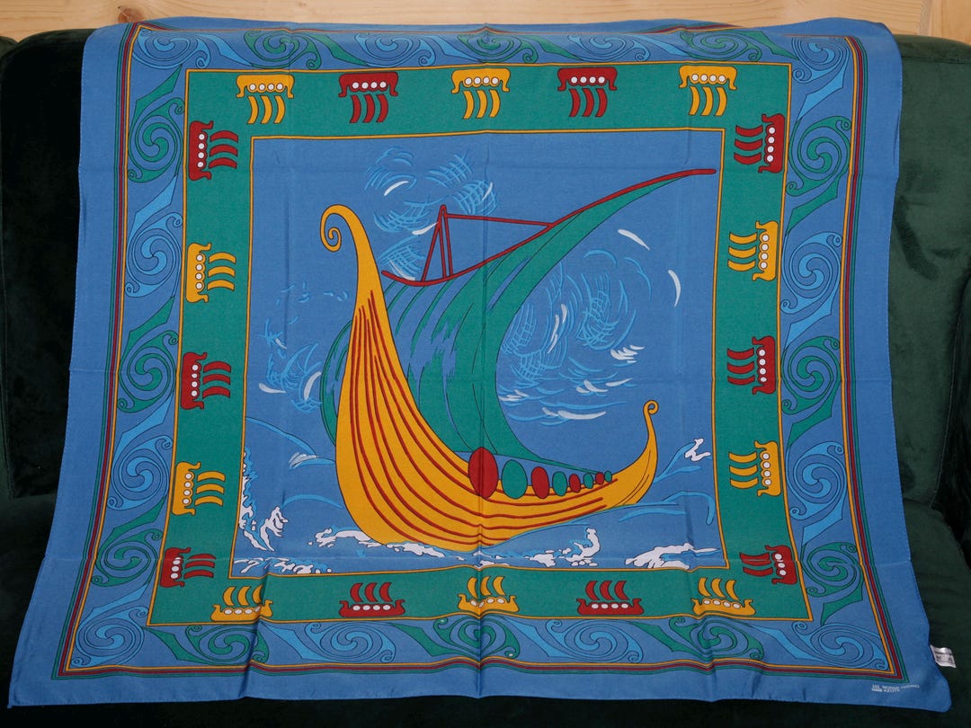 Vintage Norwegian Scarf - Drakkar Boats Viking Longship Scarf - Norsk ...