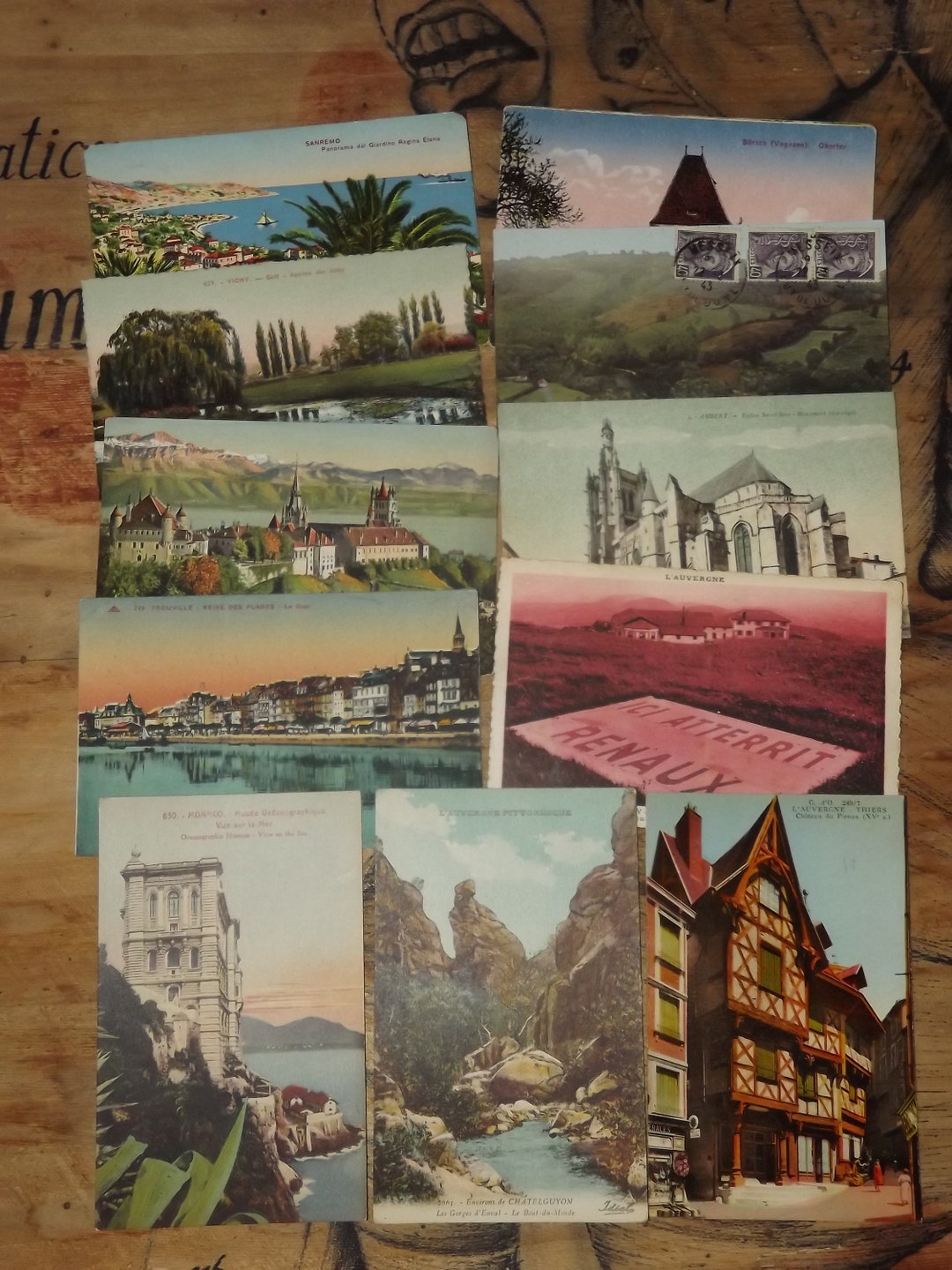 Vintage Set of 11 Colored Postcards 30s/40s From France - Written and ...