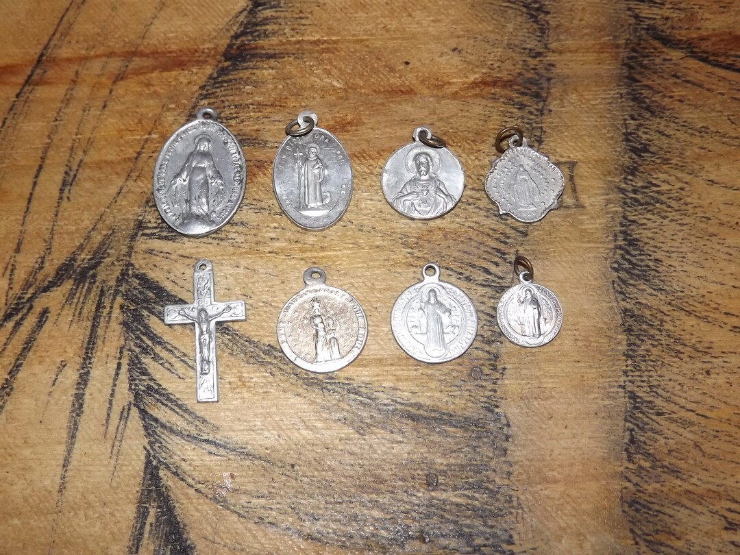 Set of 8 Christian Medals and Cross Aluminium - Miraculous Medal - St ...