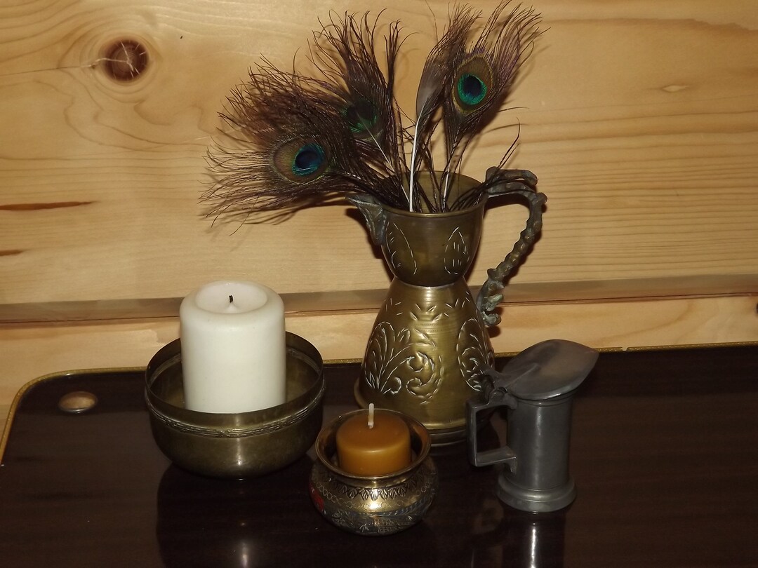 Set of French Vintage Objects - Brass Pots and Pitcher - Pewter Demi ...