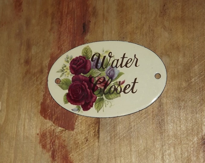 Vintage Water Closet Sign Door Plaque WC Roses Decor Enamel Metal Door ...