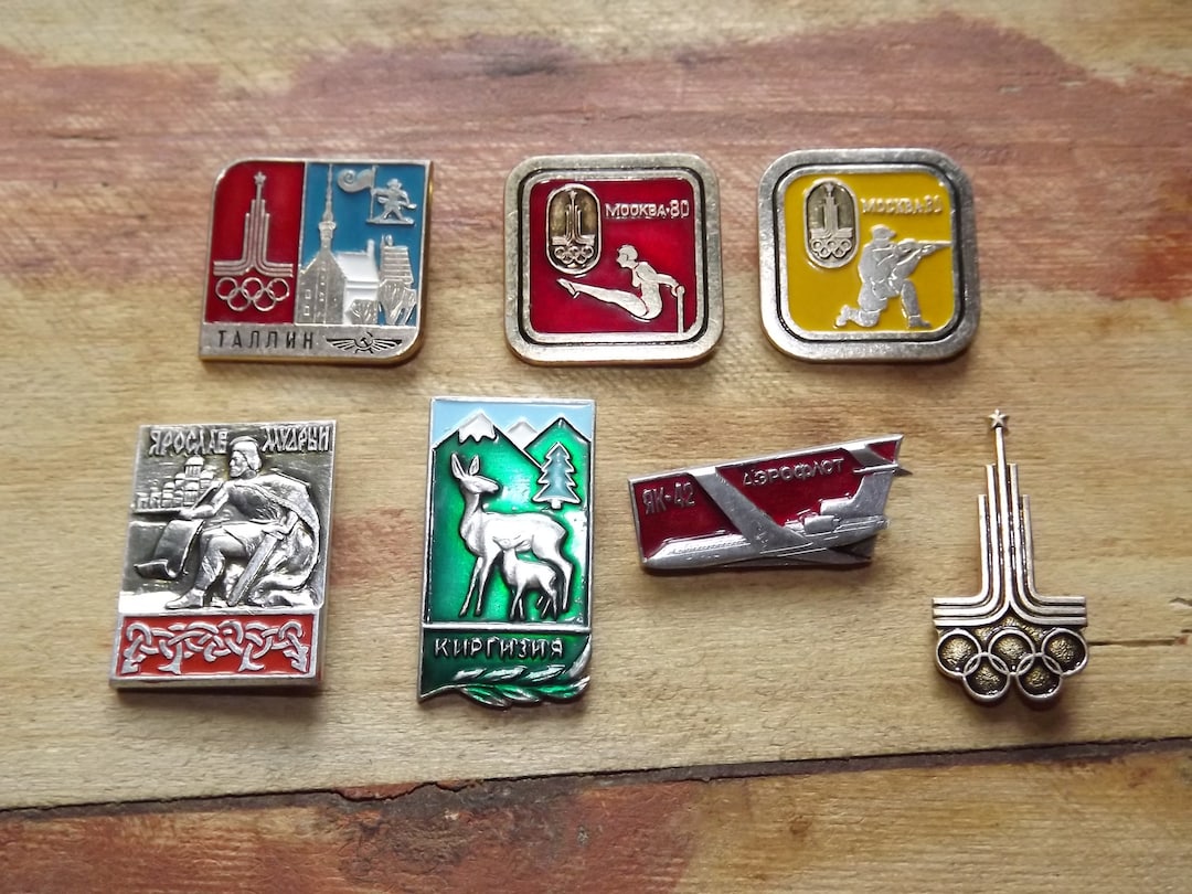 Set of 7 Moscow 80 Russian Pins - Olympic Games 1980 Moscow Collectible ...