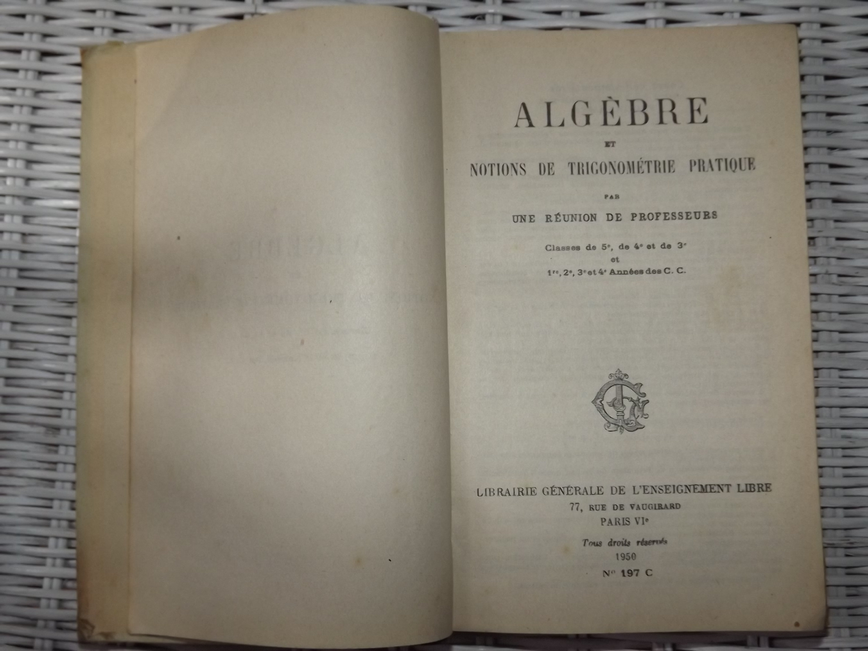 Vintage French Algebra and Trigonometry Book 1950 Math | Etsy