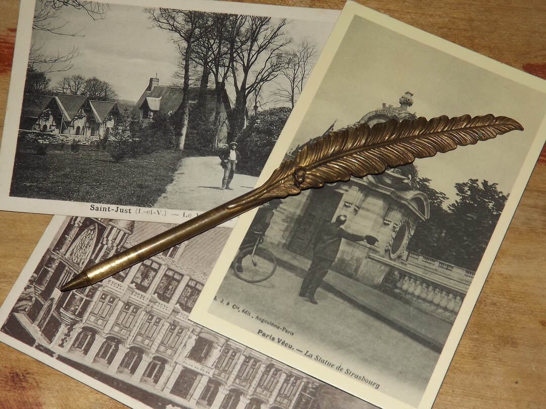 Vintage French Brass Pen Feather Shape - Ball Pen Bic Made of Brass ...