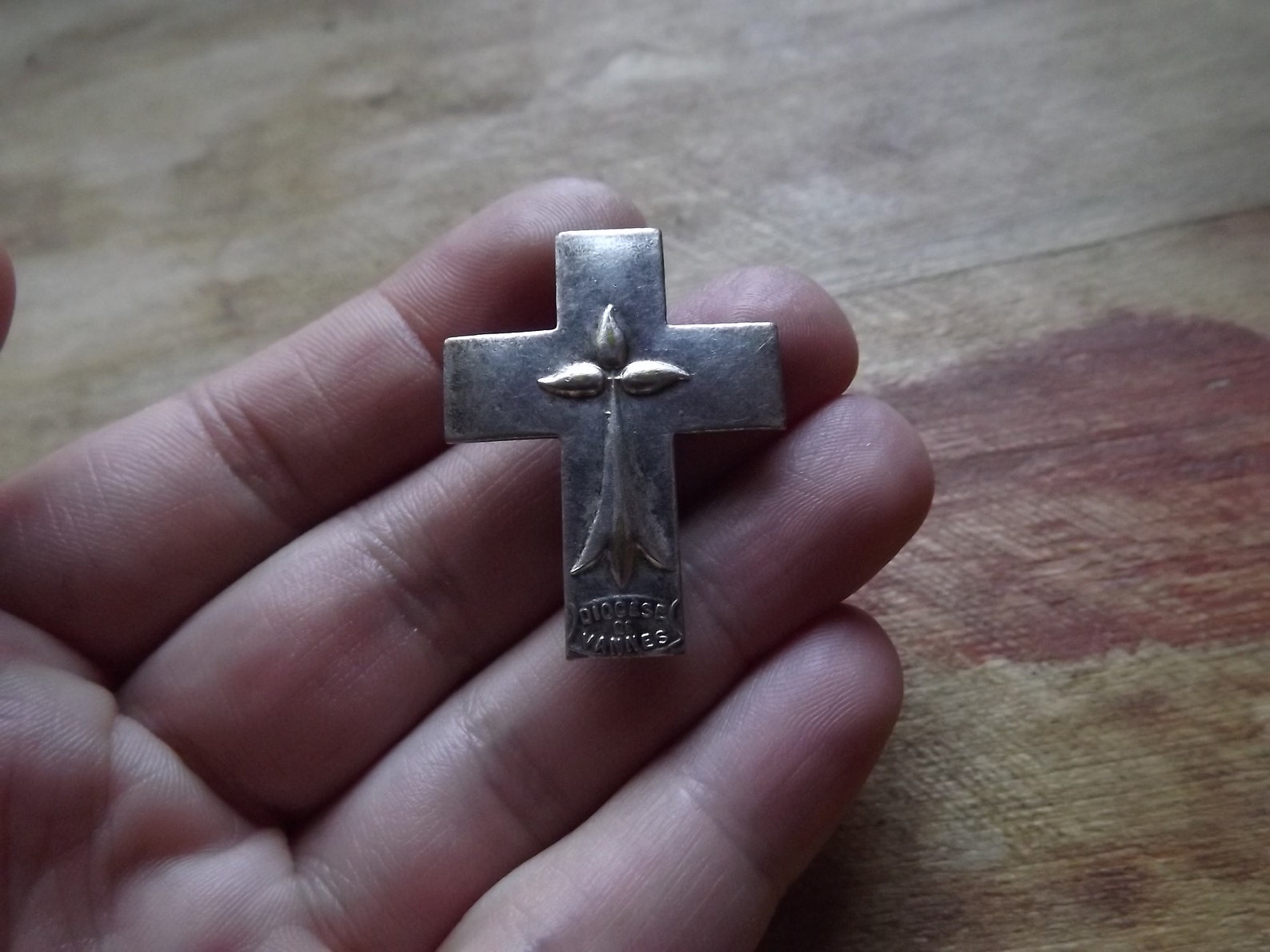 Vintage French Christian Cross Brooch Chobillon Paris - Silver Plated ...