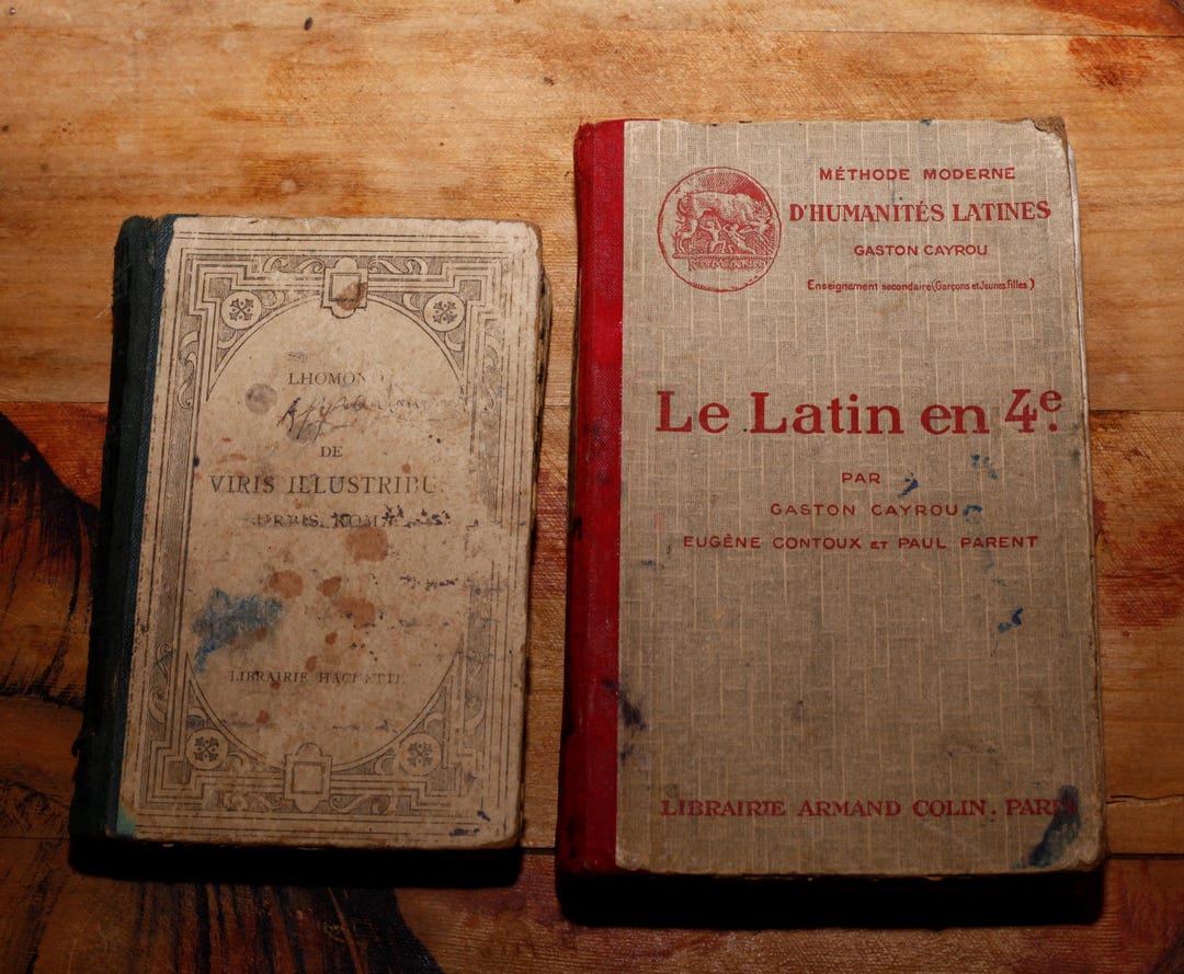 Antique Set of 2 Latin Books - Lhomond De Viris Illustribus Urbis Romae ...