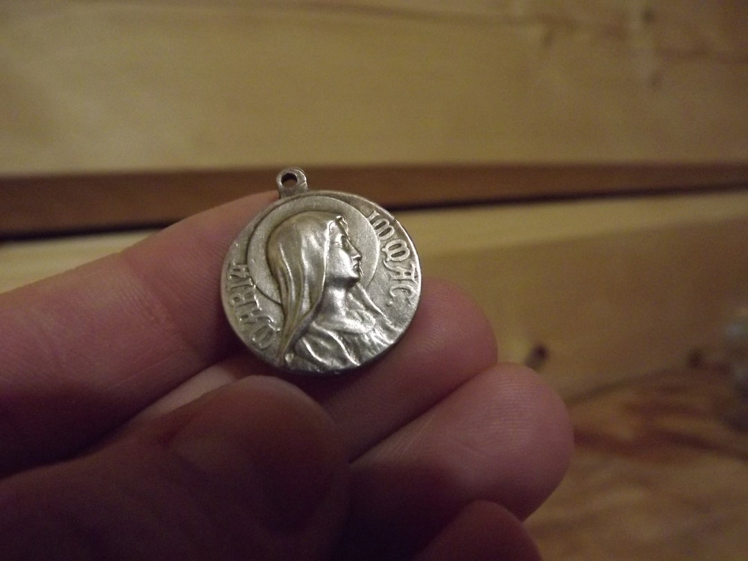 Antique French Christian Medal Signed Talabot - Our Lady of Lourdes ...