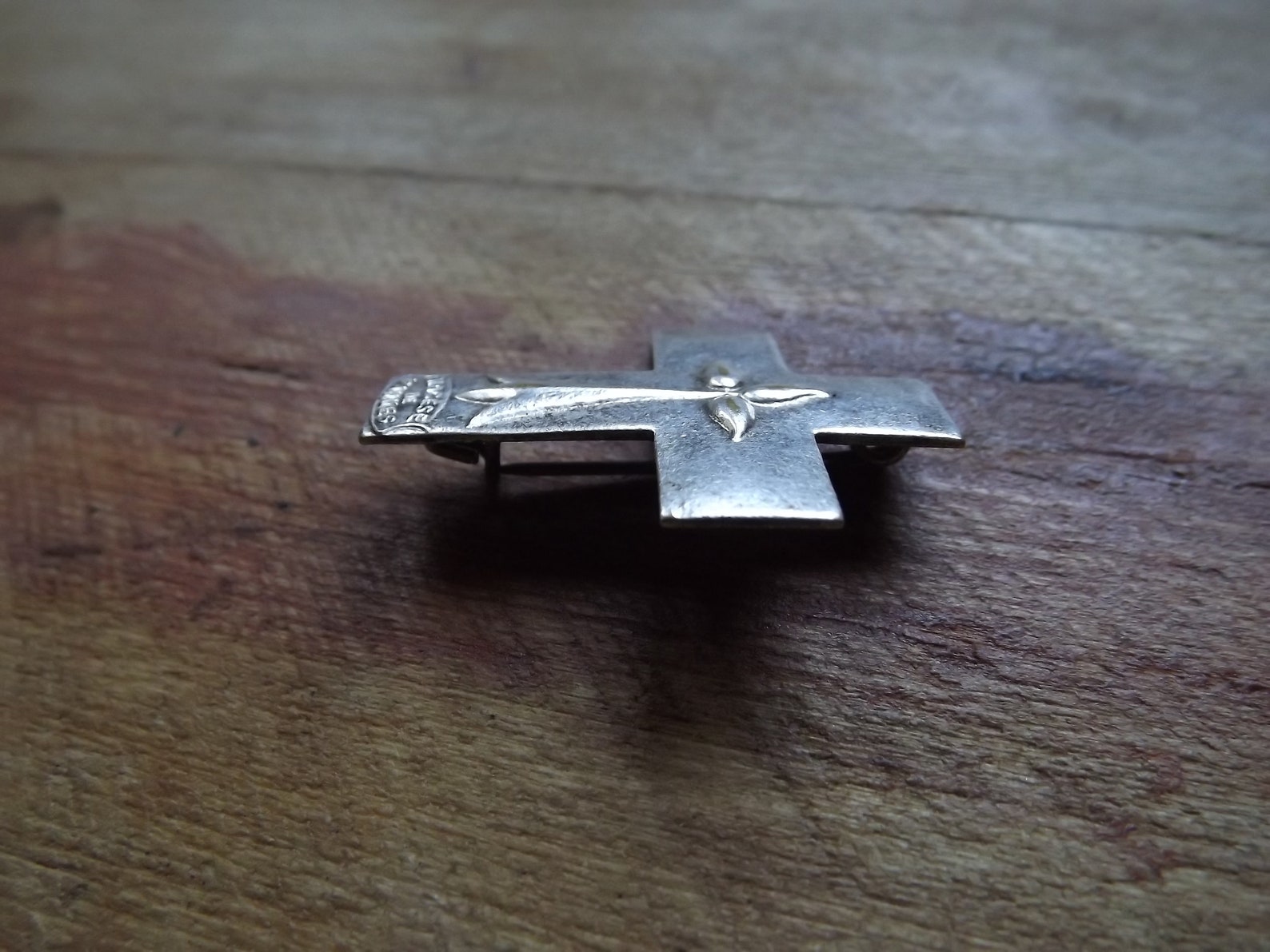Vintage French Christian Cross Brooch Chobillon Paris - Silver Plated ...
