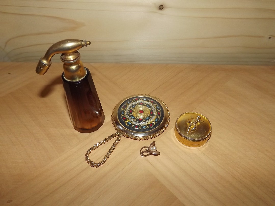 Vintage French Set Accessories - Perfume Bottle - Bee Pearls Brooch ...