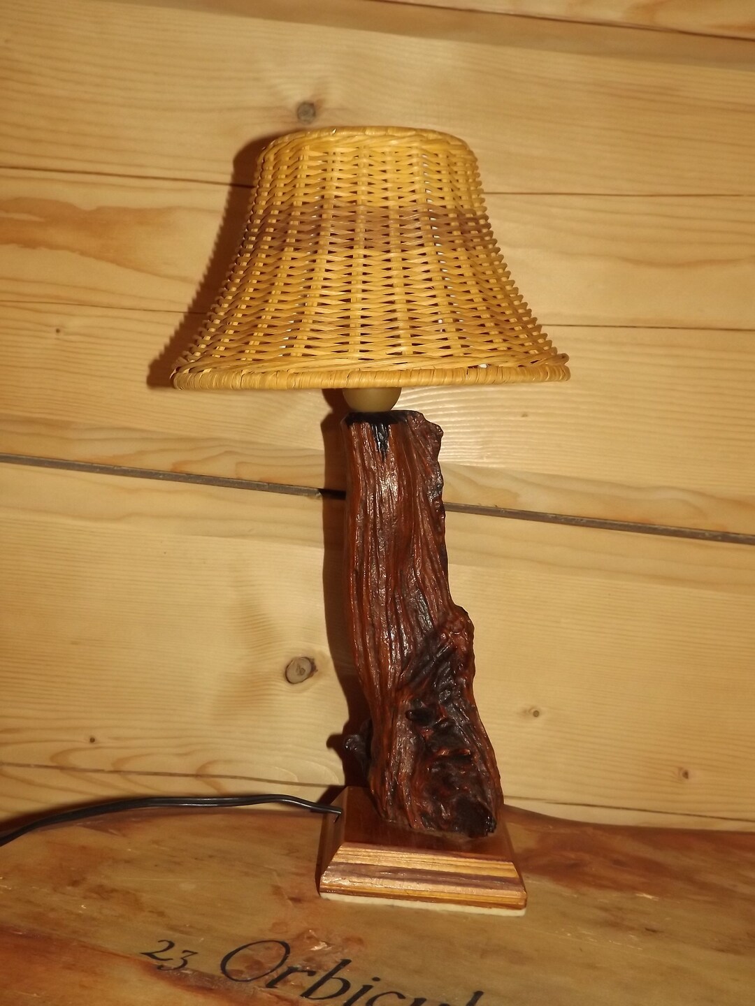 Vintage Lamp Wood and Wicker Shade - Made in Poland Reclaimed Wood ...