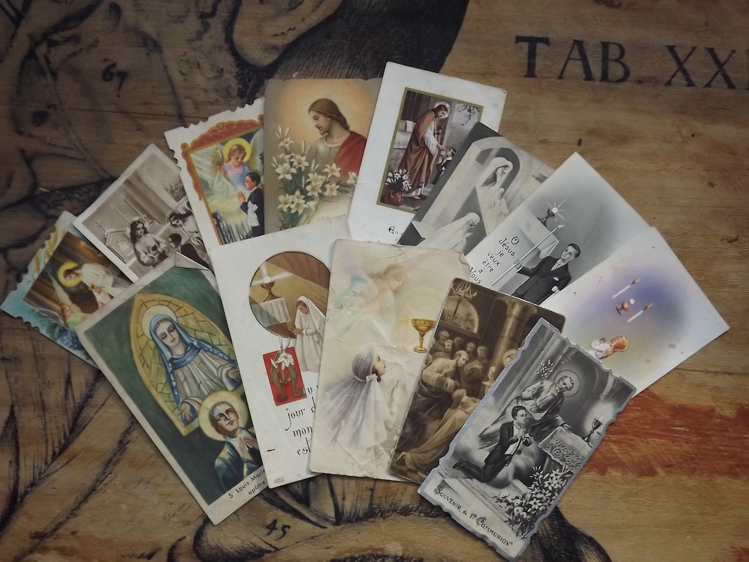 Set of 13 French Christian Holy Communion Cards 1940s-60s Communion ...