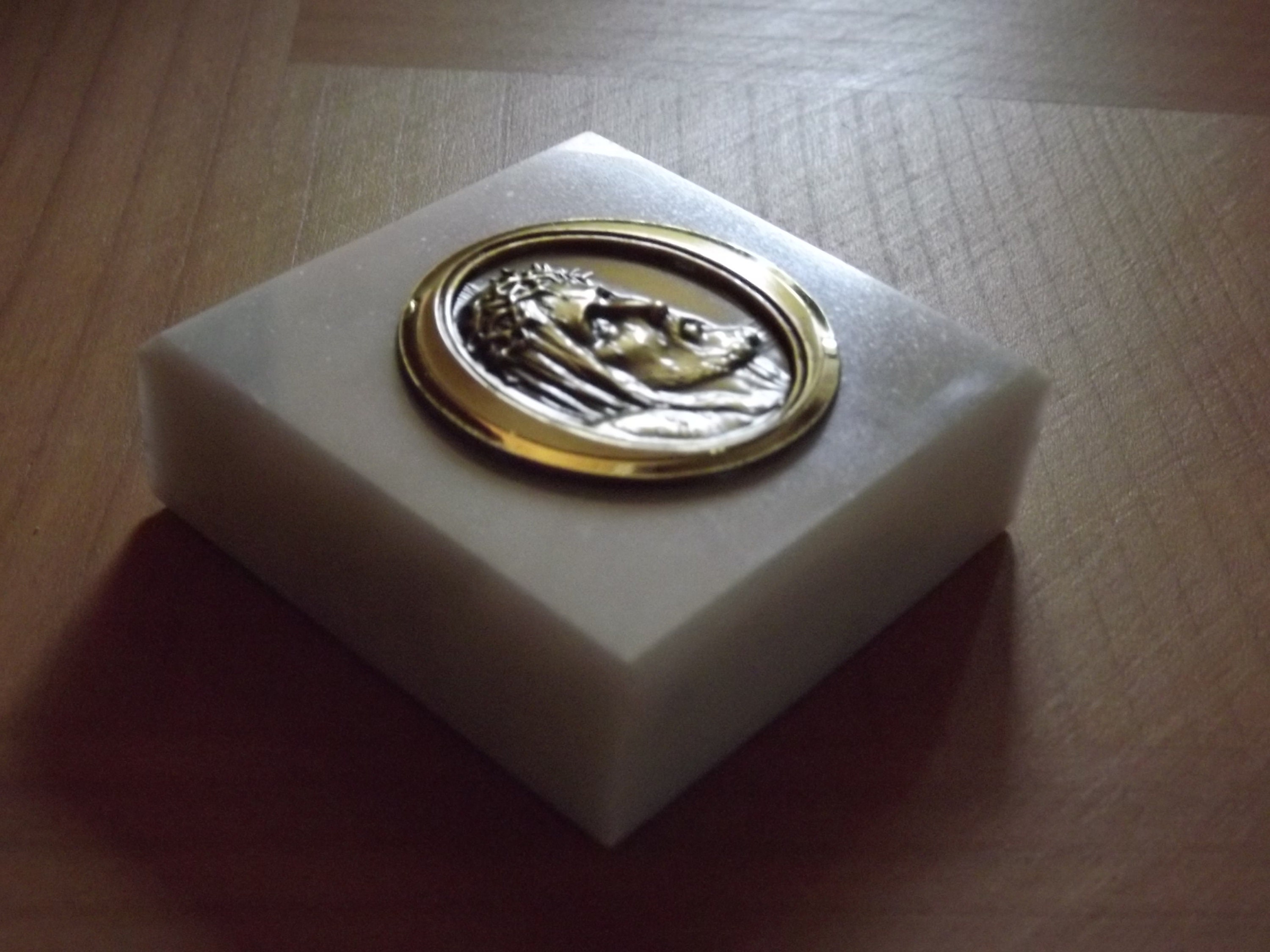 Vintage French Paperweight Jesus Christ - White Marble Signed Medal ...