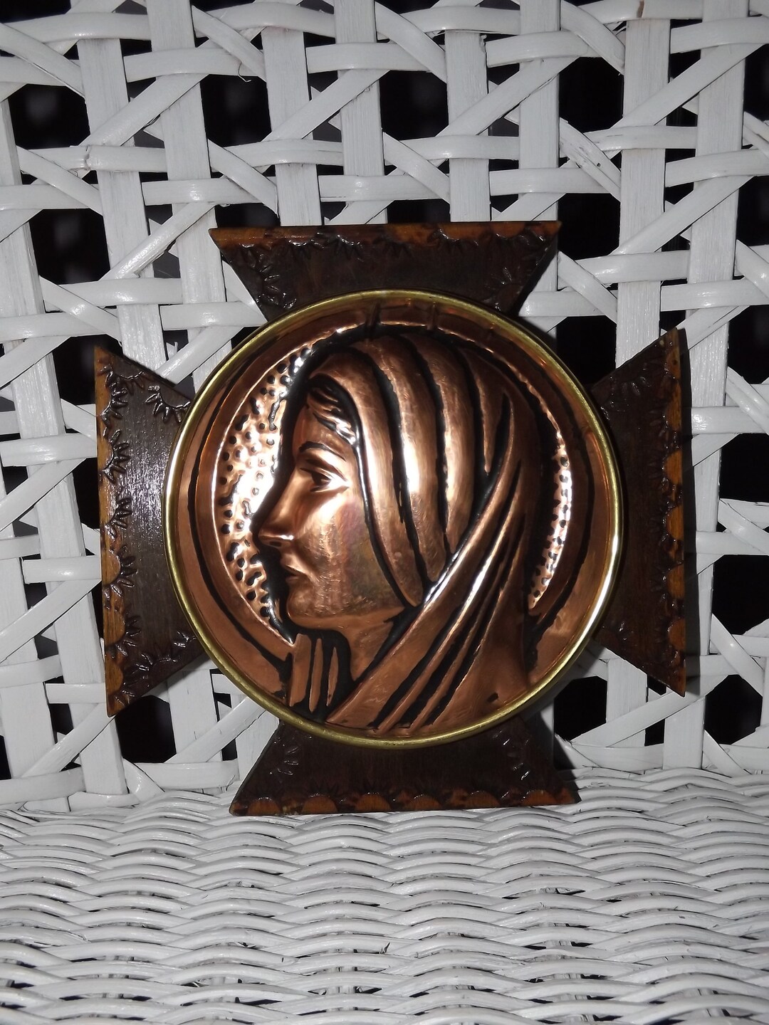 Vintage French Virgin Mary Copper Wall Hanging – Handmade Religious Art ...