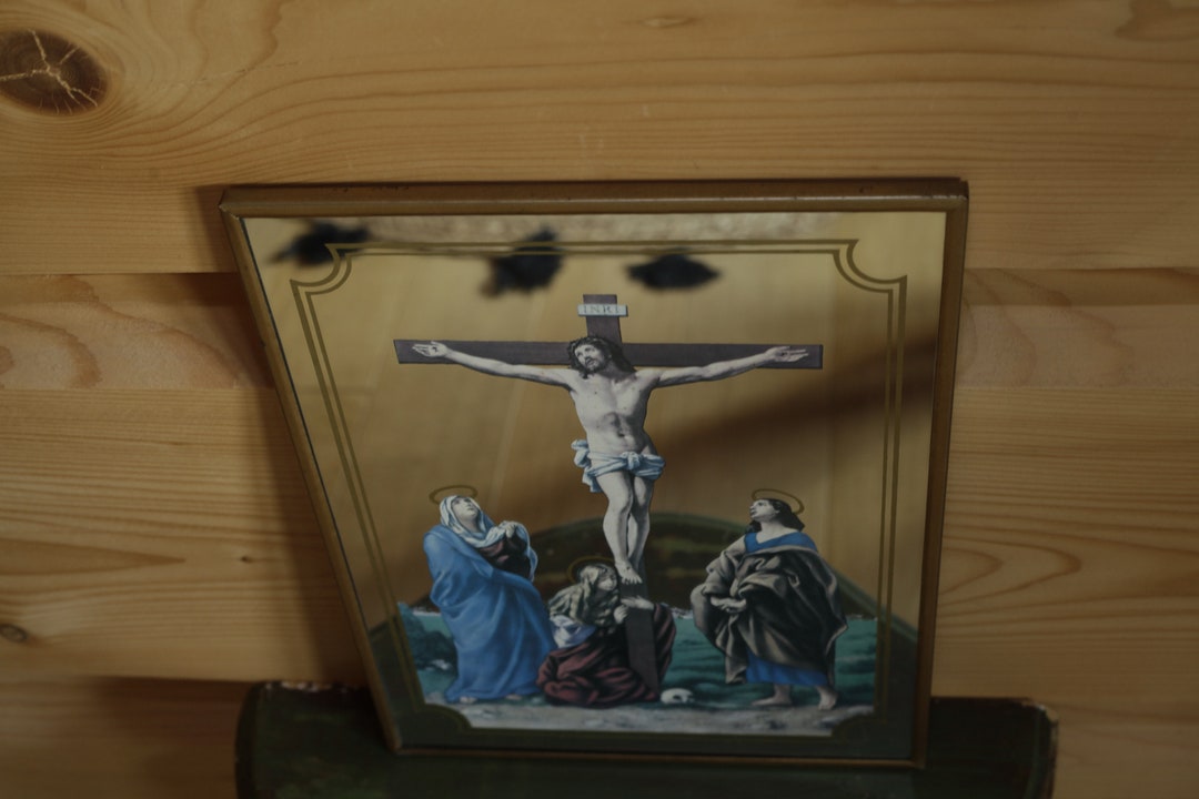 Vintage French Religious Mirror - Crucifixion of Jesus Christ Framed ...