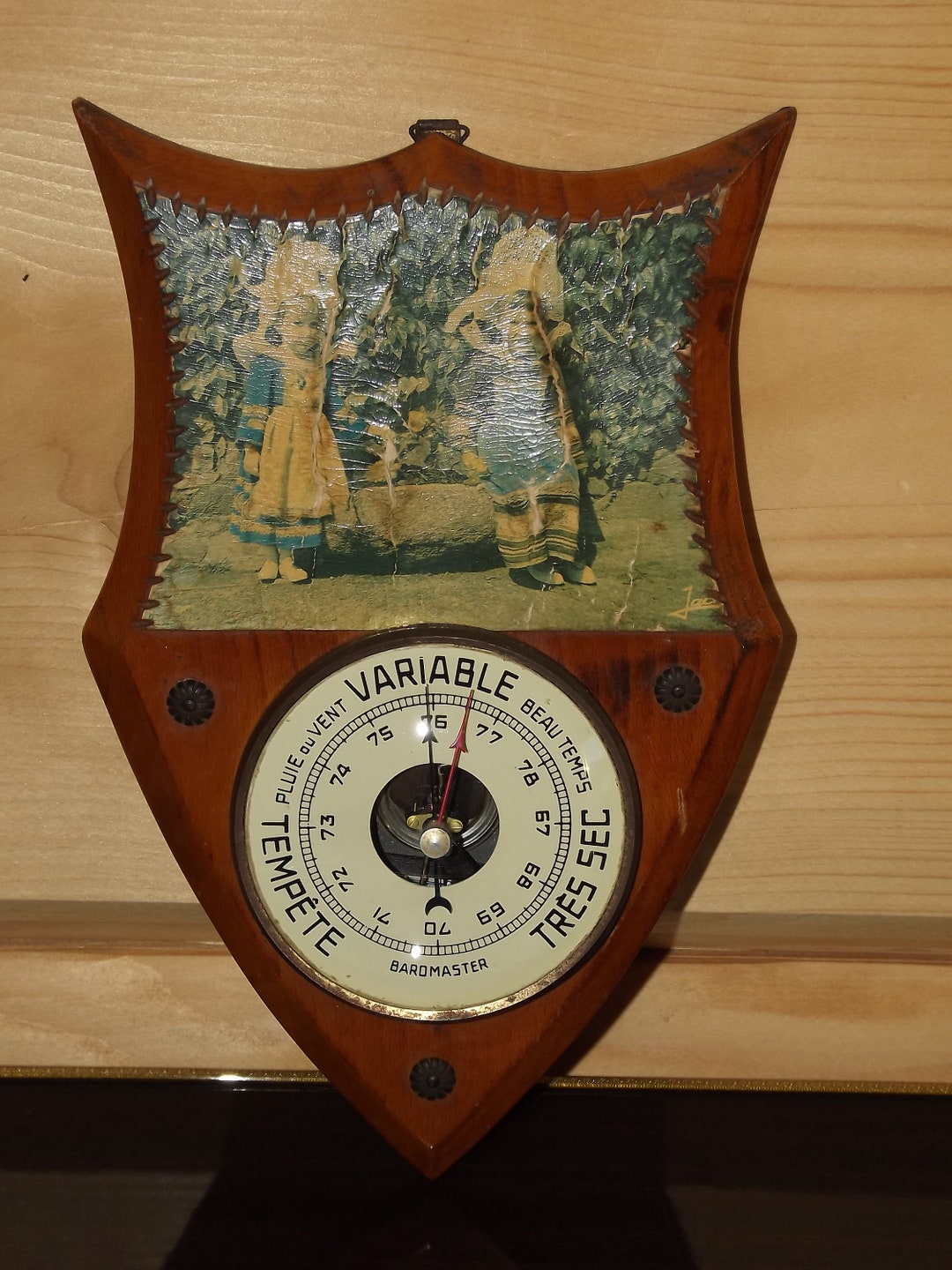 French Vintage Barometer Traditional Regional Costume - Wooden ...